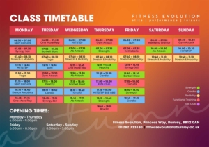 Fitness Classes Timetable for Fitness Evolution Burnley
