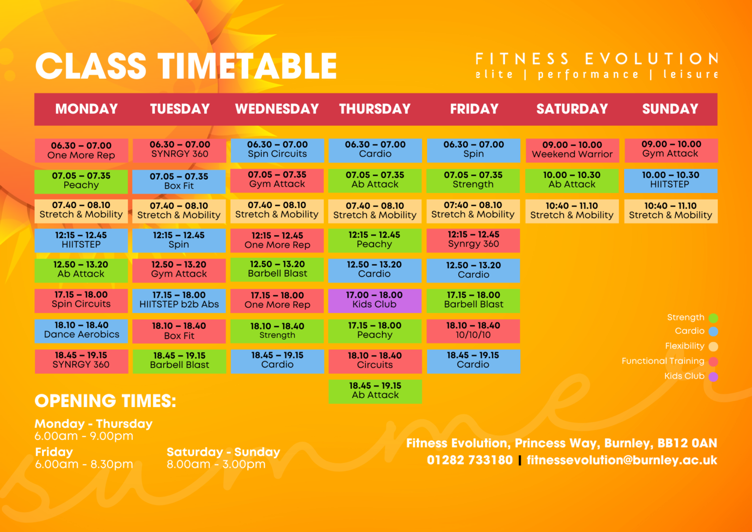 Fitness Classes Timetable for Fitness Evolution Burnley