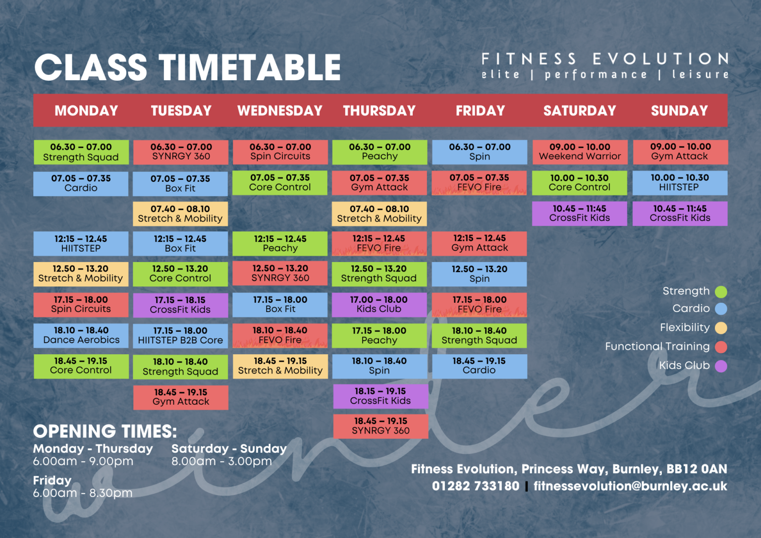 Fitness Classes Timetable for Fitness Evolution Burnley