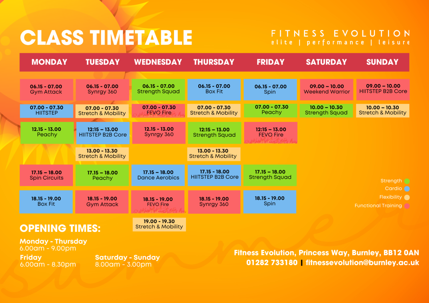 Fitness Classes Timetable for Fitness Evolution Burnley
